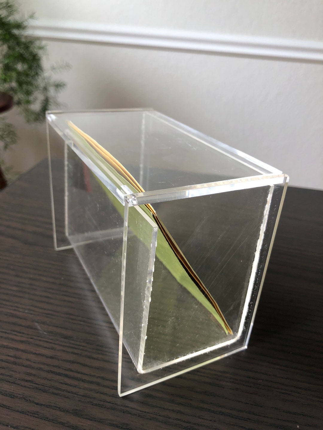Clear Lucite Recipe / Index Card Holder Acrylic Storage Box Fold to ...