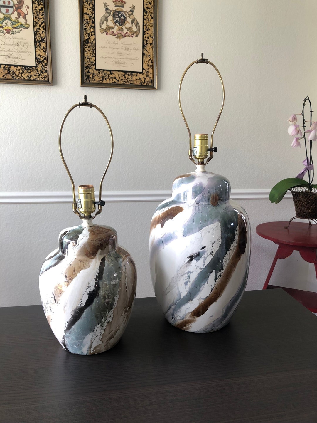 Vintage Faux Marble Ginger Jar Shaped Lamp, Ceramic, Porcelain, Table ...