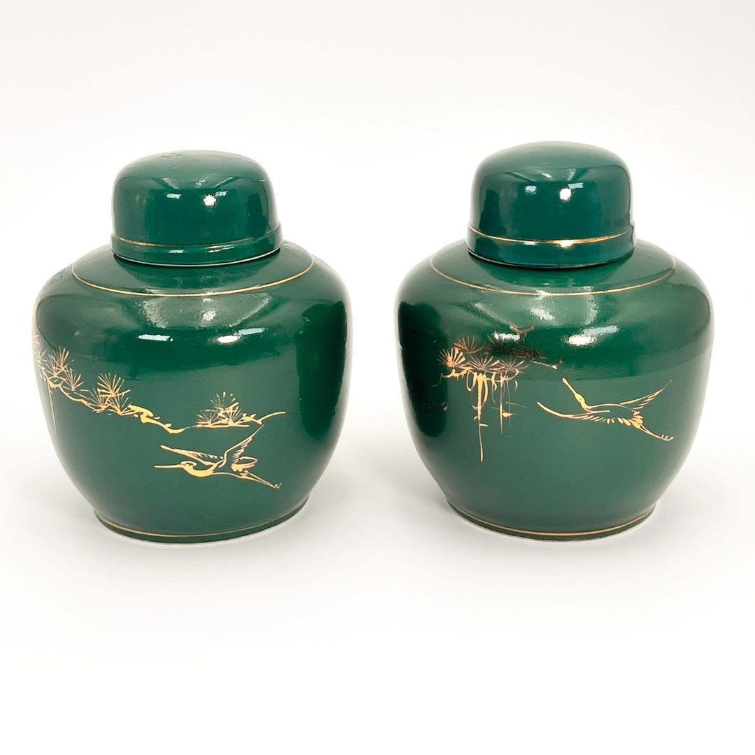 Ginger Jars Chinoiserie Decor Gold Birds Decorative Ceramic Jar Set ...