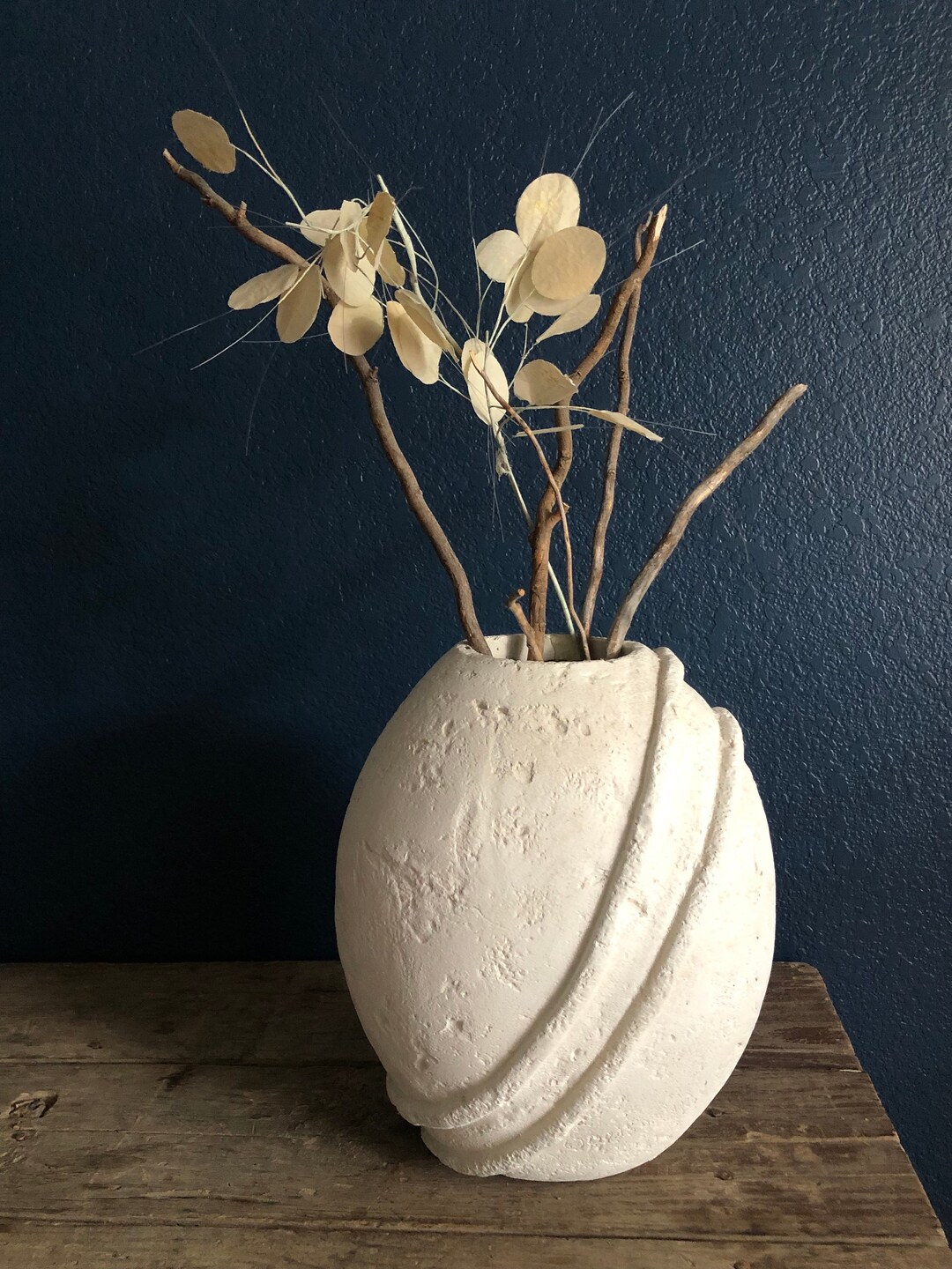 Post Modern Textured Pottery Vase With Curved Lines, Swirl Design, Mod ...