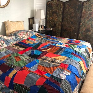 Handmade Crazy Quilt Throw Blanket – Colorful Patchwork Fabric Artlight Filler Inside Double ...