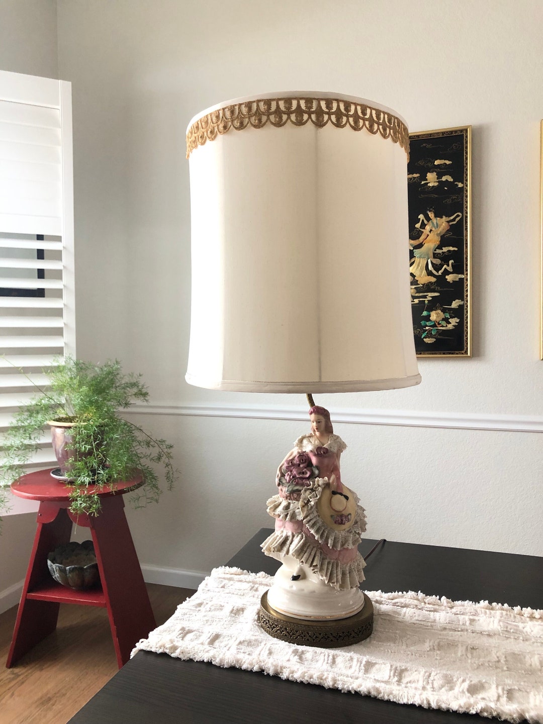 Antique Porcelain Victorian Lady Lamp Dress Lady Figure Lamp Shade ...