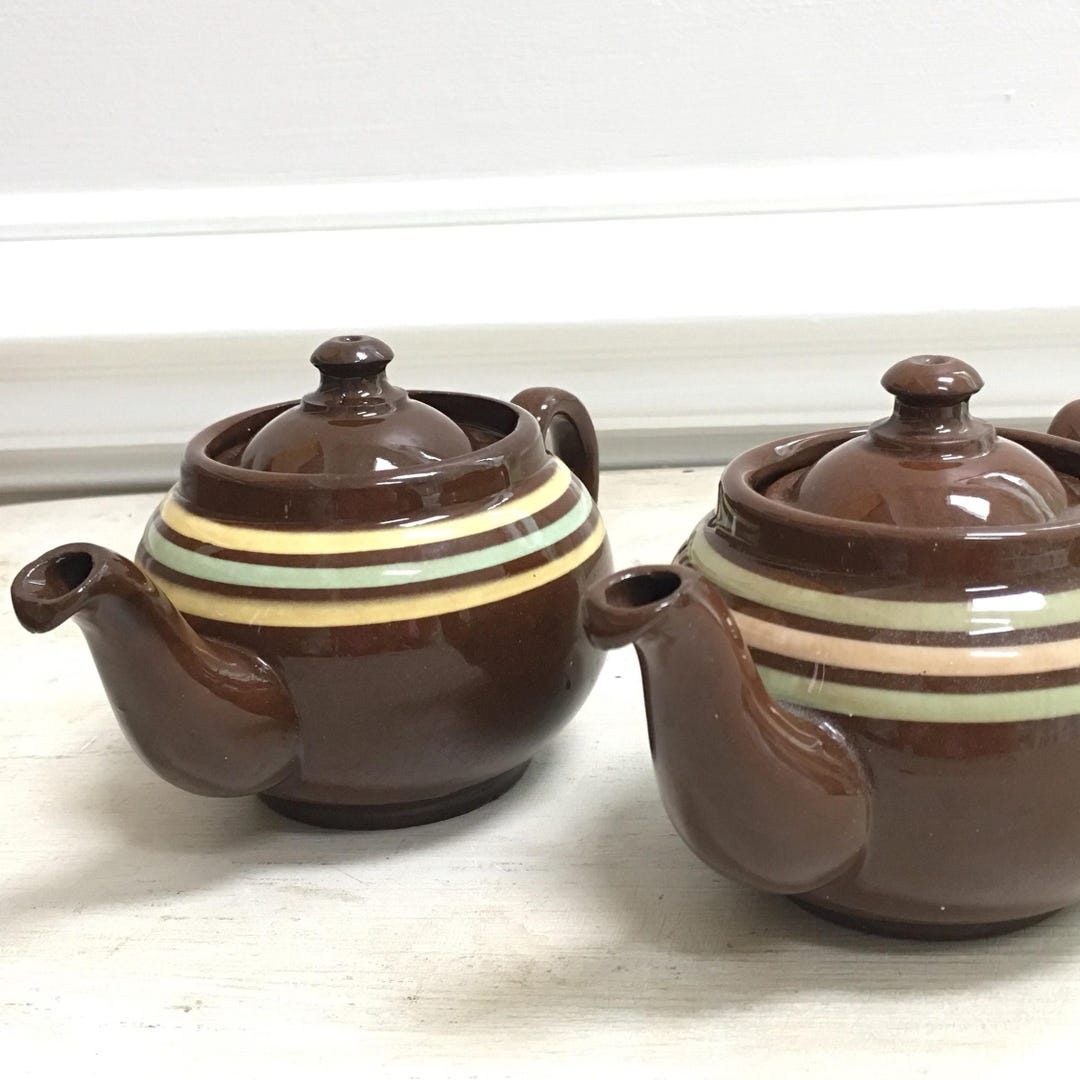 Vintage Ridgway Brown Stripe Old English Redware Teapot Set of Two Cafe ...