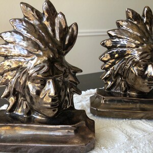 Gold/bronze Metallic Finish Indian Head Bookends Vintage Indian Head ...