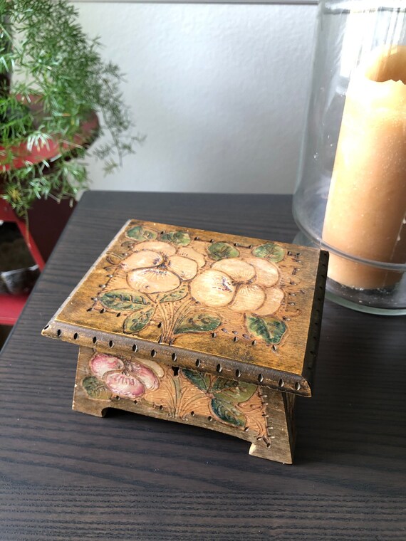 Antique Pyrography Keepsake Box, Made in Norway, Burn… - Gem