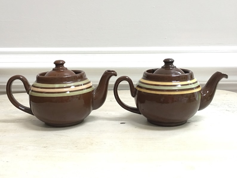 Vintage Ridgway Brown Stripe Old English Redware Teapot Set - Etsy