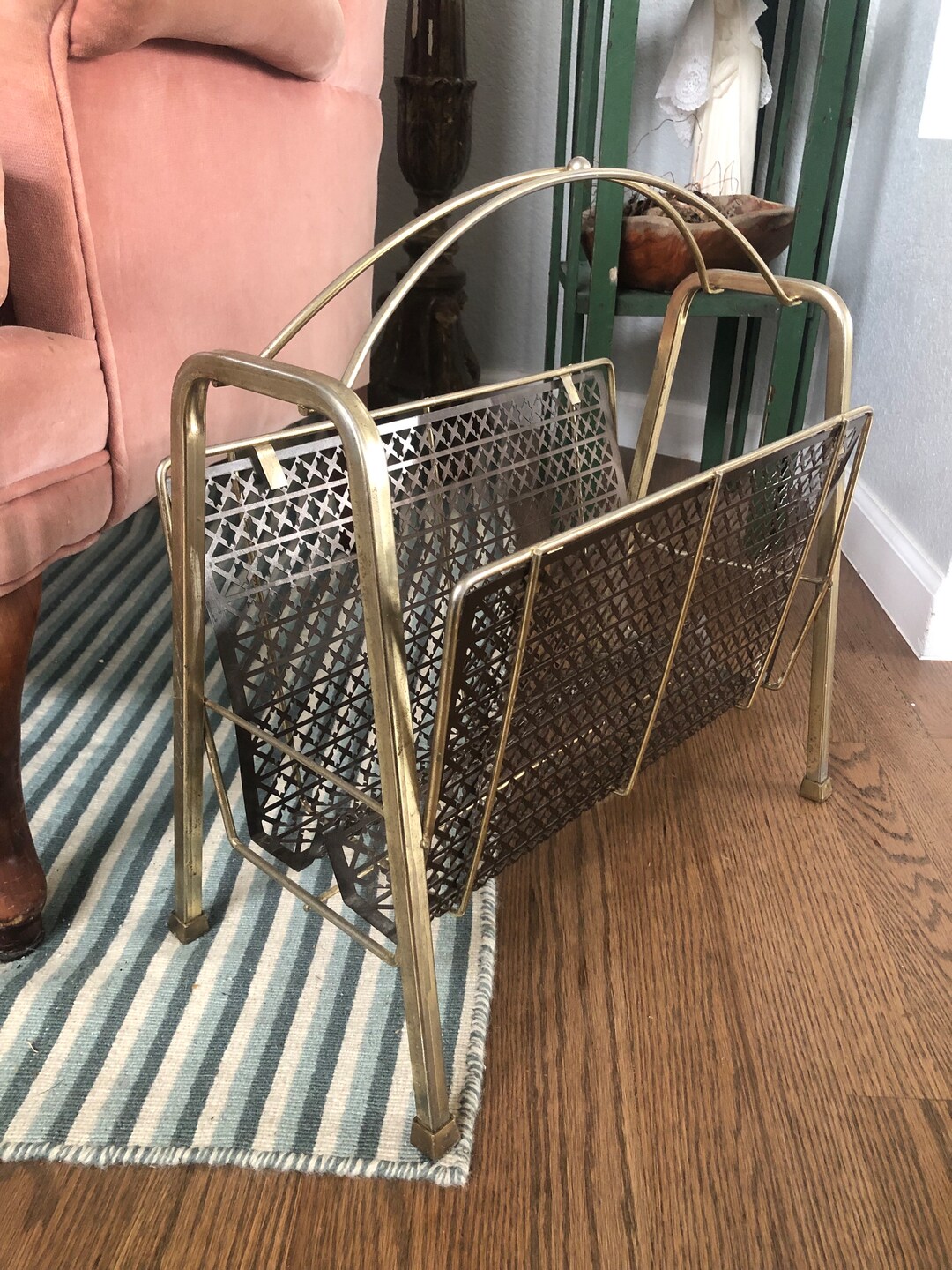 Mid Century Modern Mesh Metal Magazine Rack, Record Holder, Metal ...