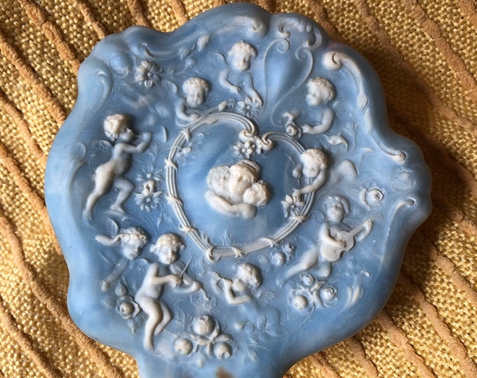 Blue Salloped Incolay Stone Box Intricate Angels Pattern Cherubs ...