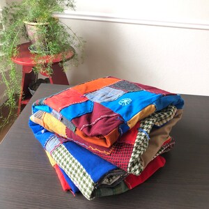 Handmade Crazy Quilt Throw Blanket – Colorful Patchwork Fabric Artlight Filler Inside Double ...