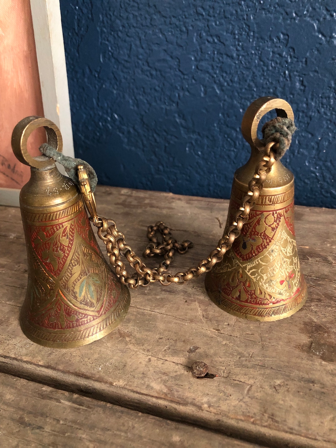 Antique Brass Bells Set of Two Handcrafted Brass Multicolored Indian ...