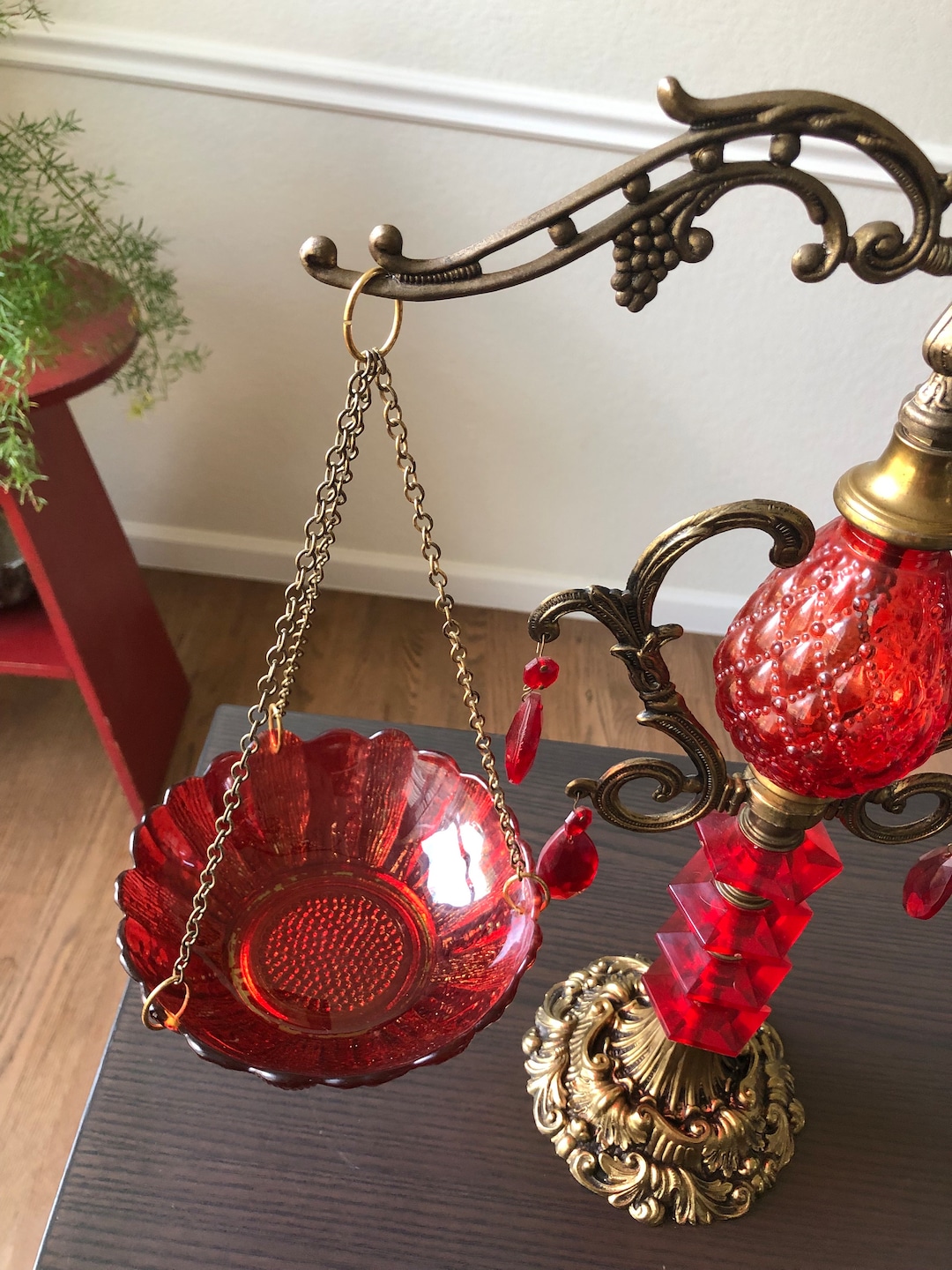 Vintage Brass Scale Red Glass Decor Red Decor Hollywood Regency Decor ...