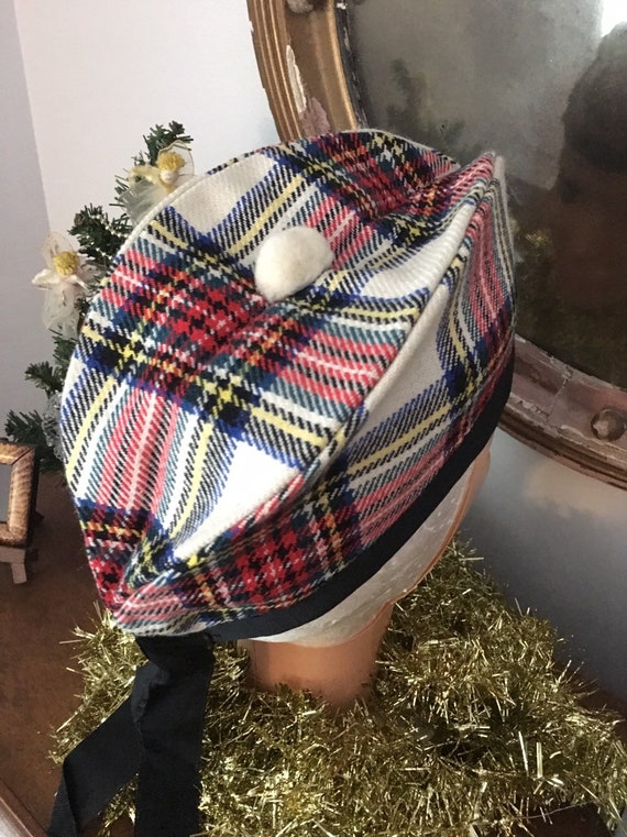 Vintage Highlander Beret - Tartan, Scottish Hat, Tam,… - Gem