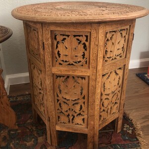 Carved Wood Six Sided Table Boho Decor Table Indian Folding Table ...