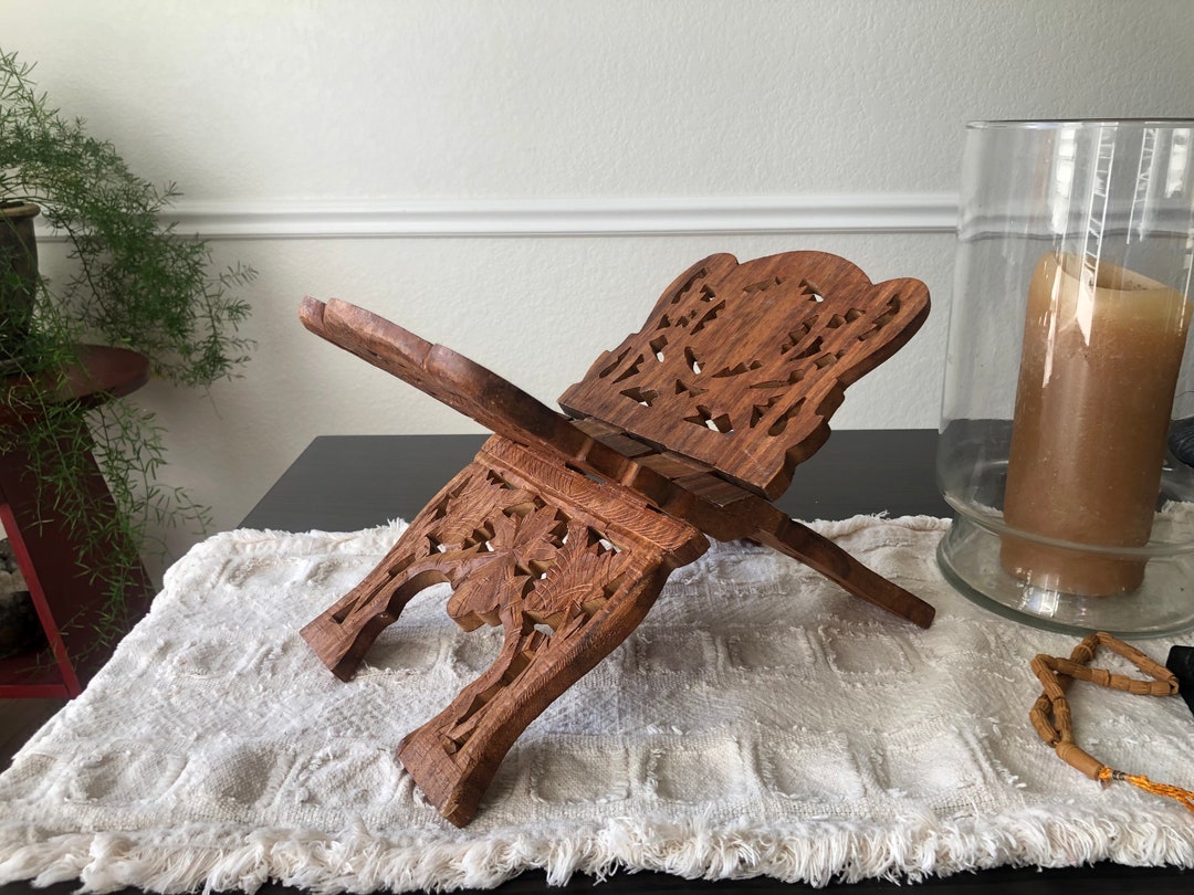 Hand-carved Folding Wooden Book or Bible Stand, Ornate, Floral & Leaf ...