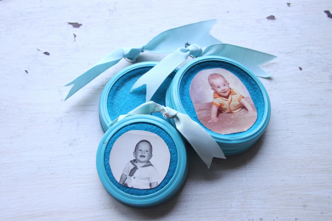 Adorable Collection of Mason Jar Lid Photo Ornaments, Handmade ...