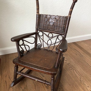 Antique Wood Rocker Toddler Children's Room Decor Wicker Rocking Chair ...