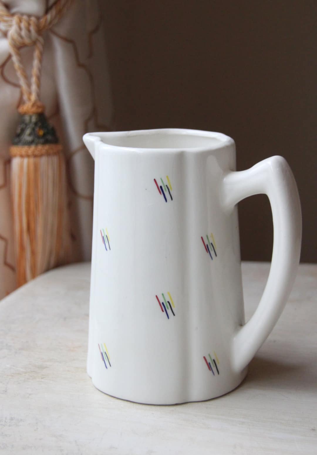 Mod White Pitcher Primary Color Lines Geometric Design - Etsy