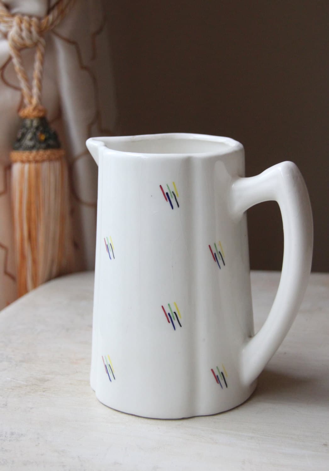 Mod White Pitcher Primary Color Lines Geometric Design - Etsy