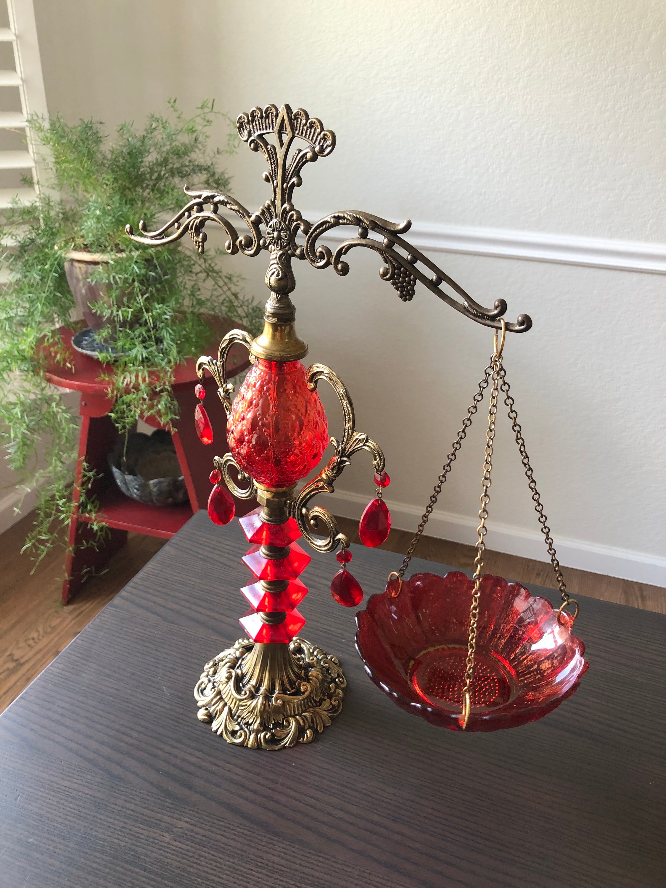 Vintage Brass Scale Red Glass Decor Red Decor Hollywood Regency Decor ...