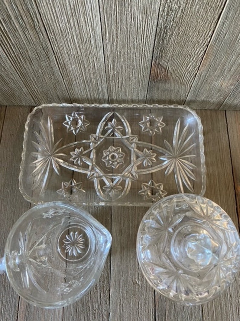 Vintage Anchor Hocking Sugar Bowl, Creamer, and Tray: Star of David ...