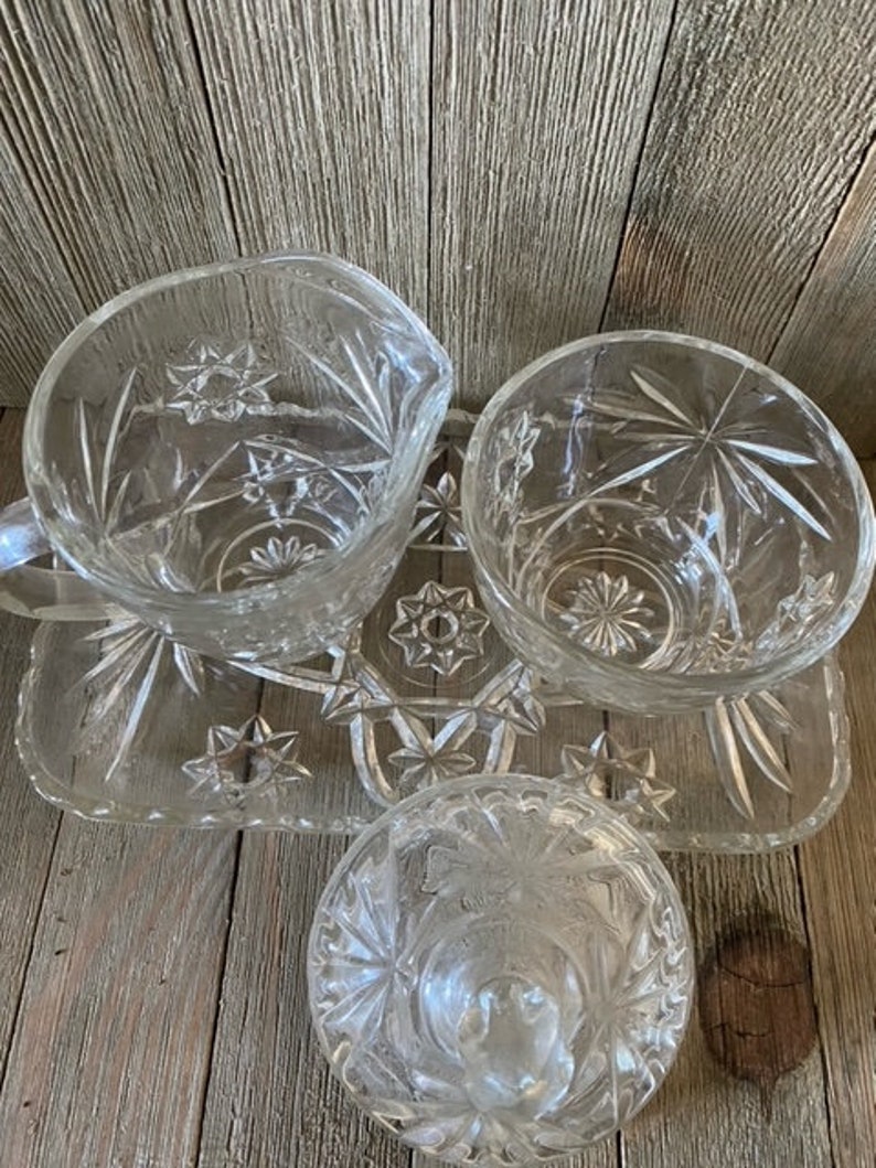 Vintage Anchor Hocking Sugar Bowl, Creamer, and Tray: Star of David ...