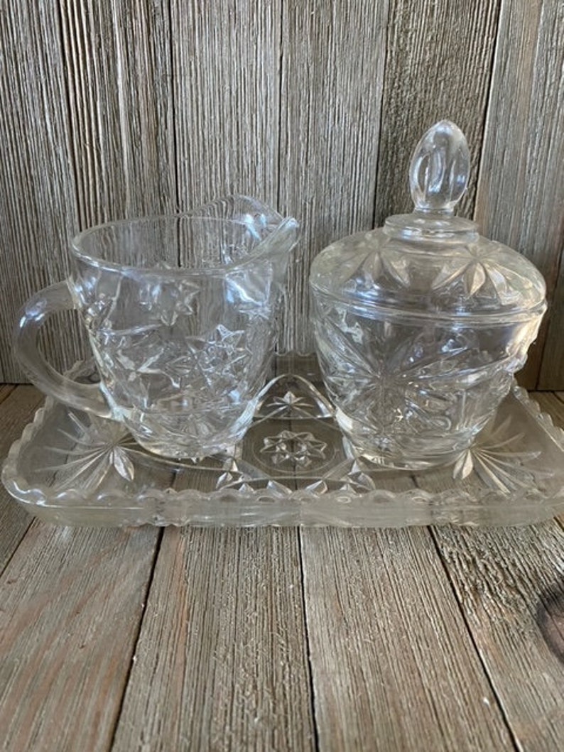 Vintage Anchor Hocking Sugar Bowl, Creamer, and Tray: Star of David ...