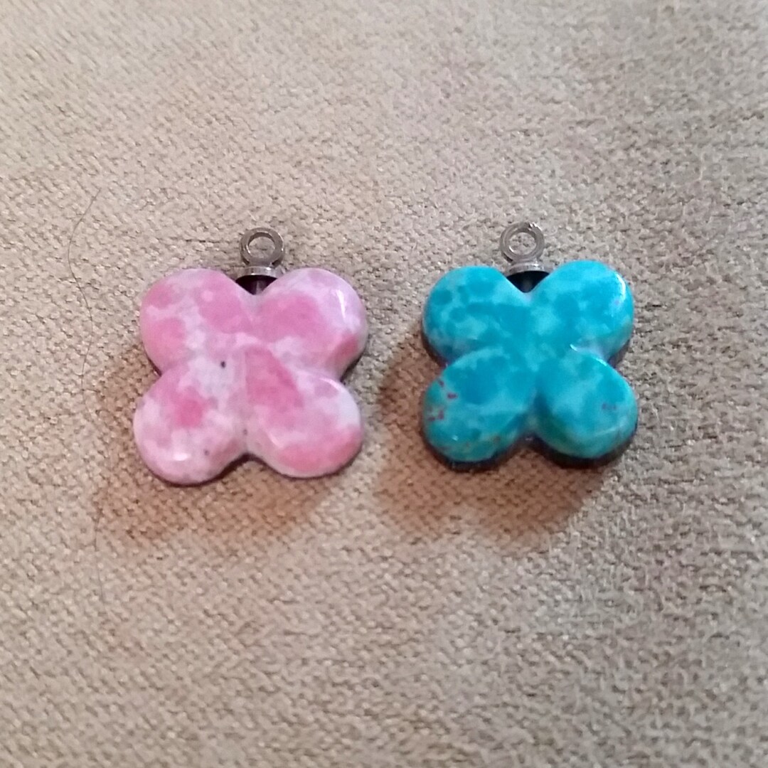 Four Leaf Clover Blue Turquoise & Pink Nevada Lapis Ex Small cabujón ...