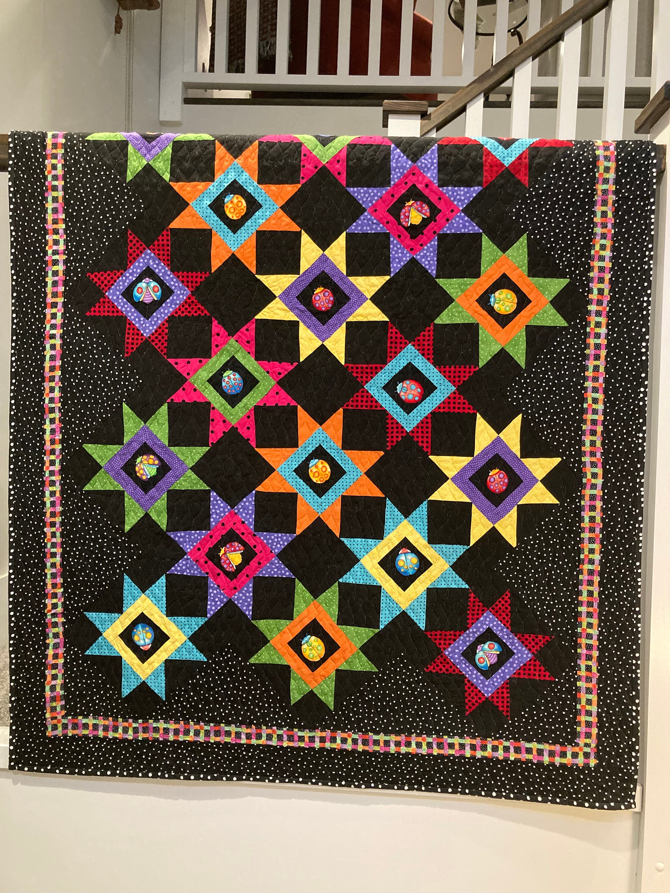 Black Star Lady Bug Multi-color Lap Quilt 41 X - Etsy