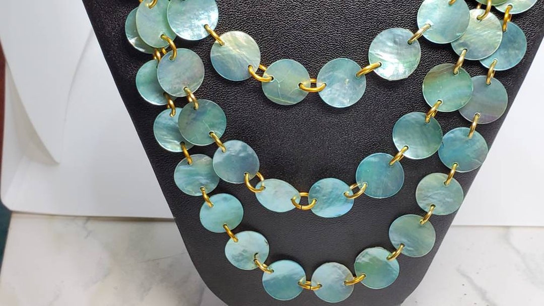 Blue Mother of Pearl 3 Strand Shell Necklace - Etsy