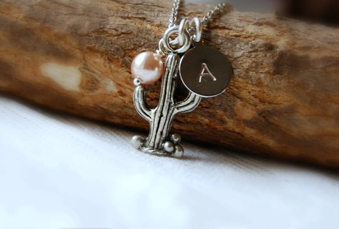 Cactus Necklace Cactus Jewelry Texas Jewelry Initial Charm Cactus ...