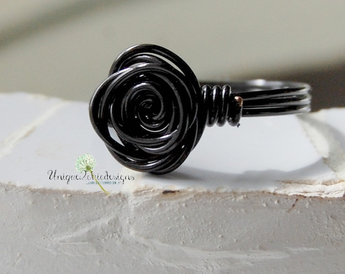 Black Rose Ring, Wire Wrapped Ring, Wire Wrapped Jewelry, Wire Rose ...