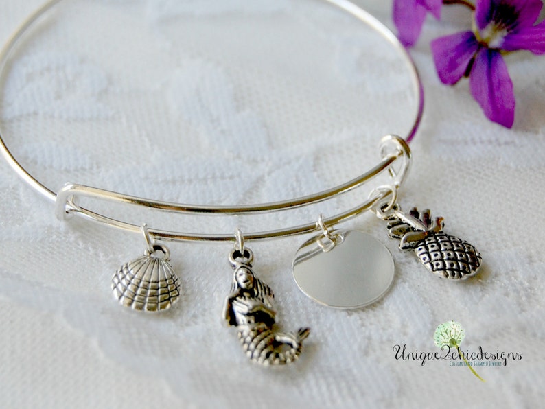 Charm Bangle Bracelet, Charm Bangle, Mermaid Bracelet, Tropical ...