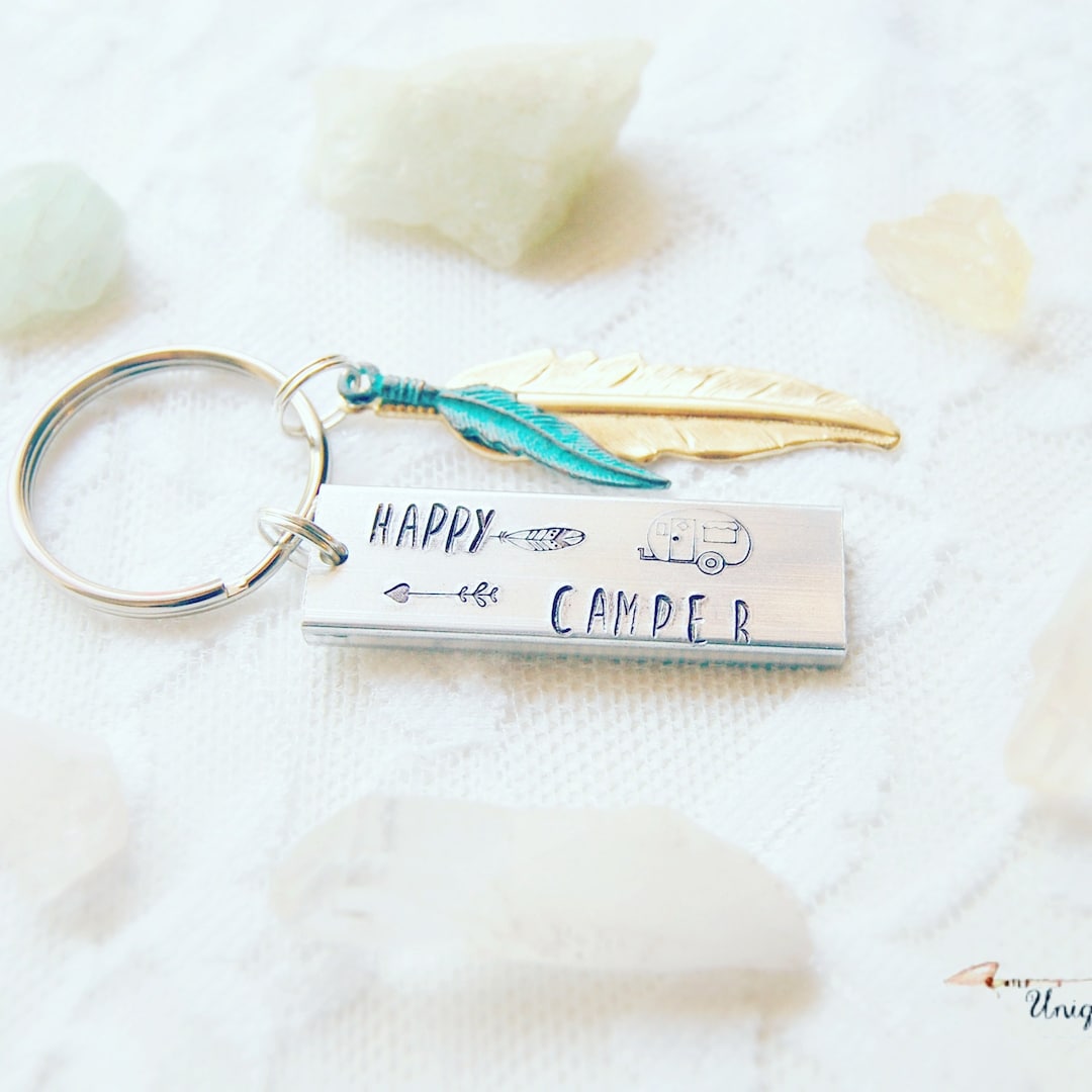 Happy Camper Keyring, Camping Key Chain, Camper Key Chain, Camp Lover ...