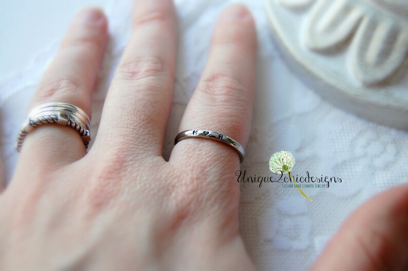 Hand Stamped Ring Name Ring Personalized Ring Stacking - Etsy