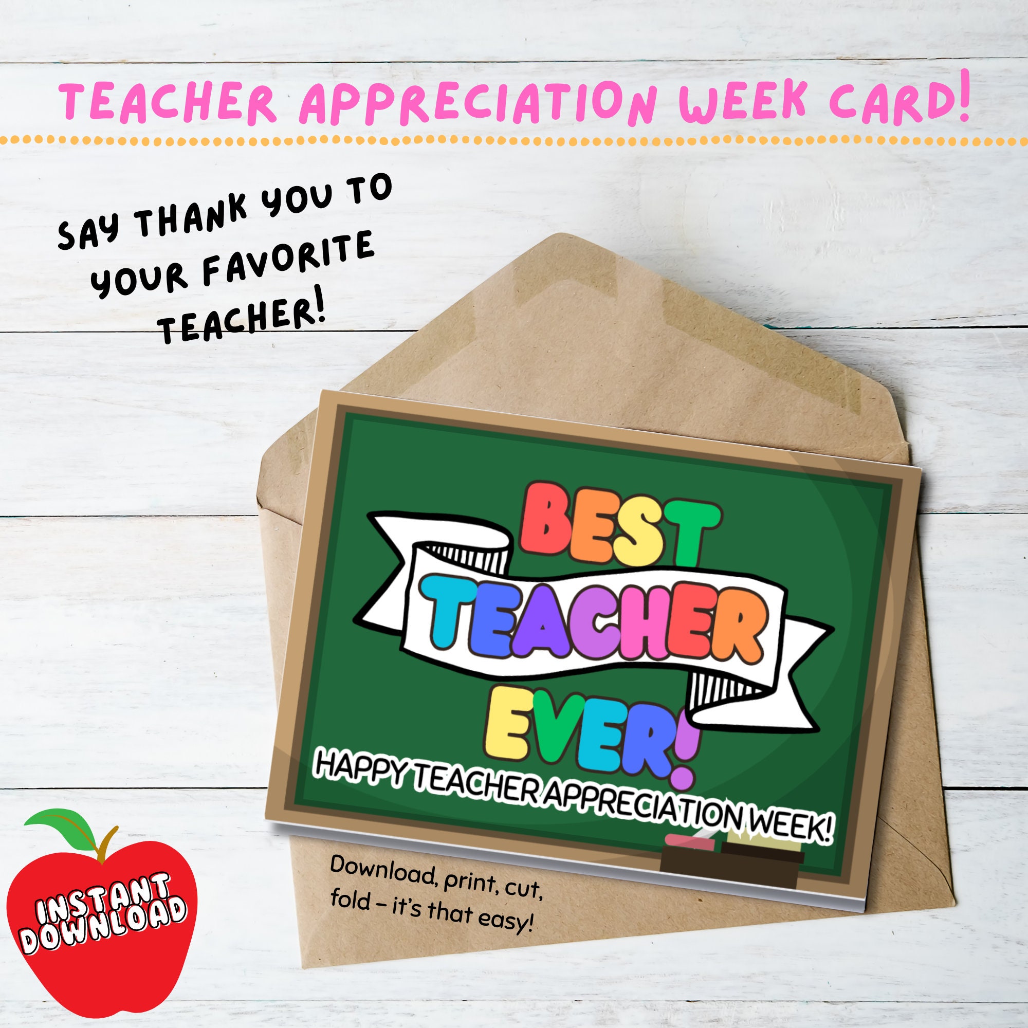 Teacher Appreciation Card Instant Download Printable 5x7/3.5x5 best ...