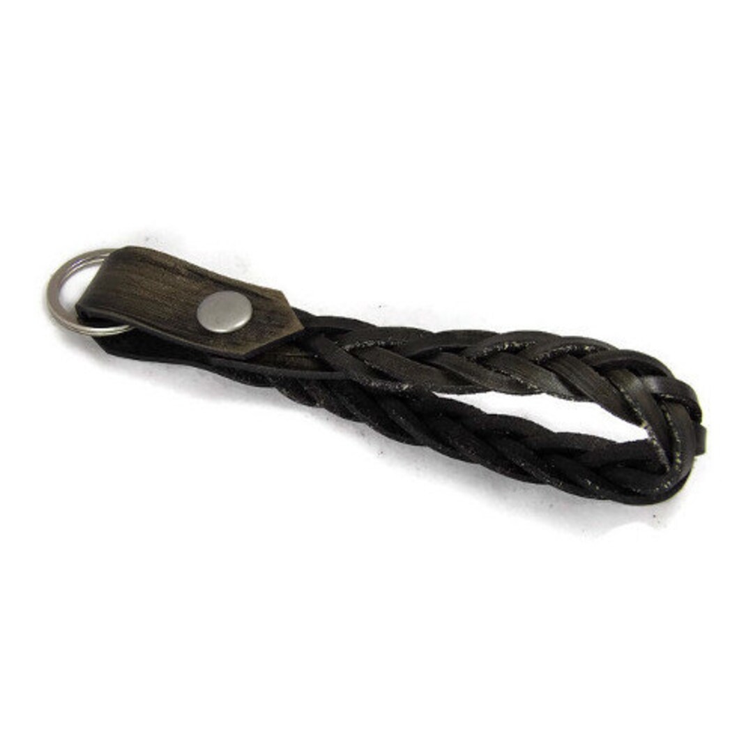 Smoke Black Braided Leather Loop Snap Key Chain With Nickel Matte ...