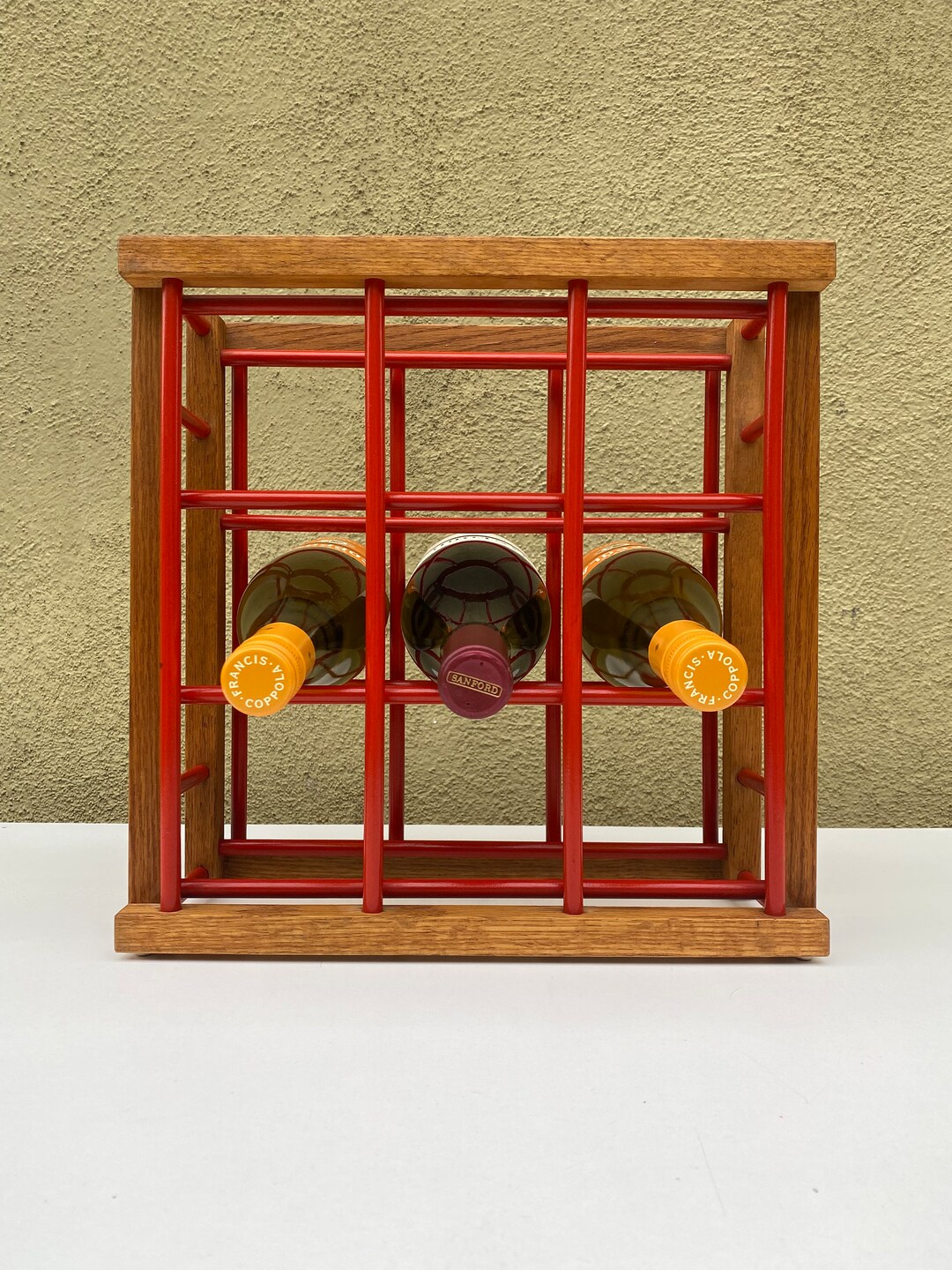 Vintage Modernist Wood Wine Rack, Holds 6 Bottles, Compact Danish Style ...