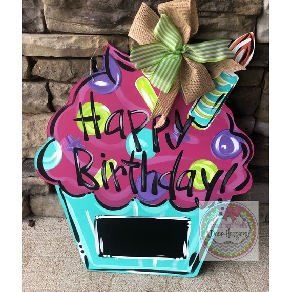 Cupcake Birthday Decor Birthday Door Hanger Happy Birthday - Etsy