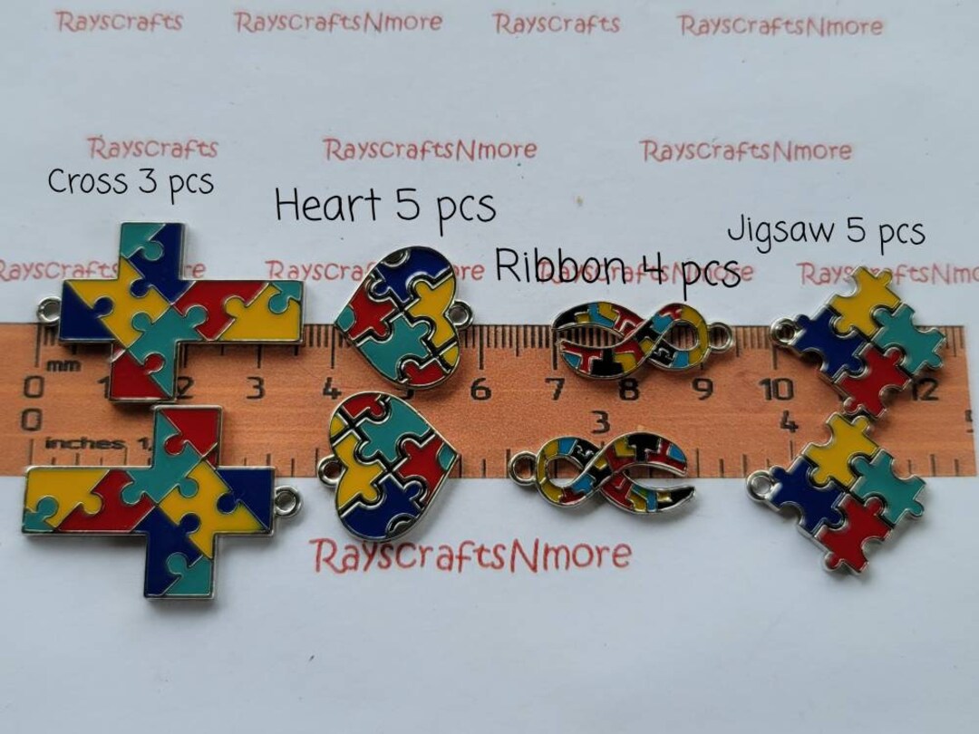 Choices of Autism Heart 5pcs, Jigsaw Puzzle 5pcs or Ribbon 4pcs ,cross ...