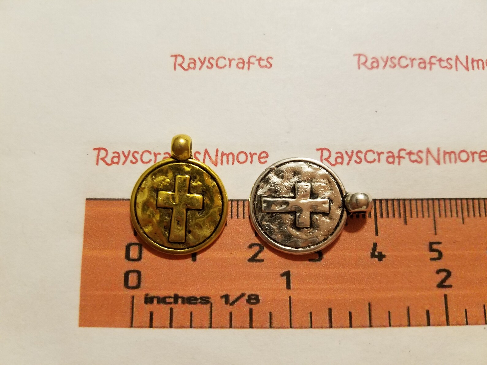 15 pcs Reversible Hammered Cross Coin Charm Pendant Round | Etsy