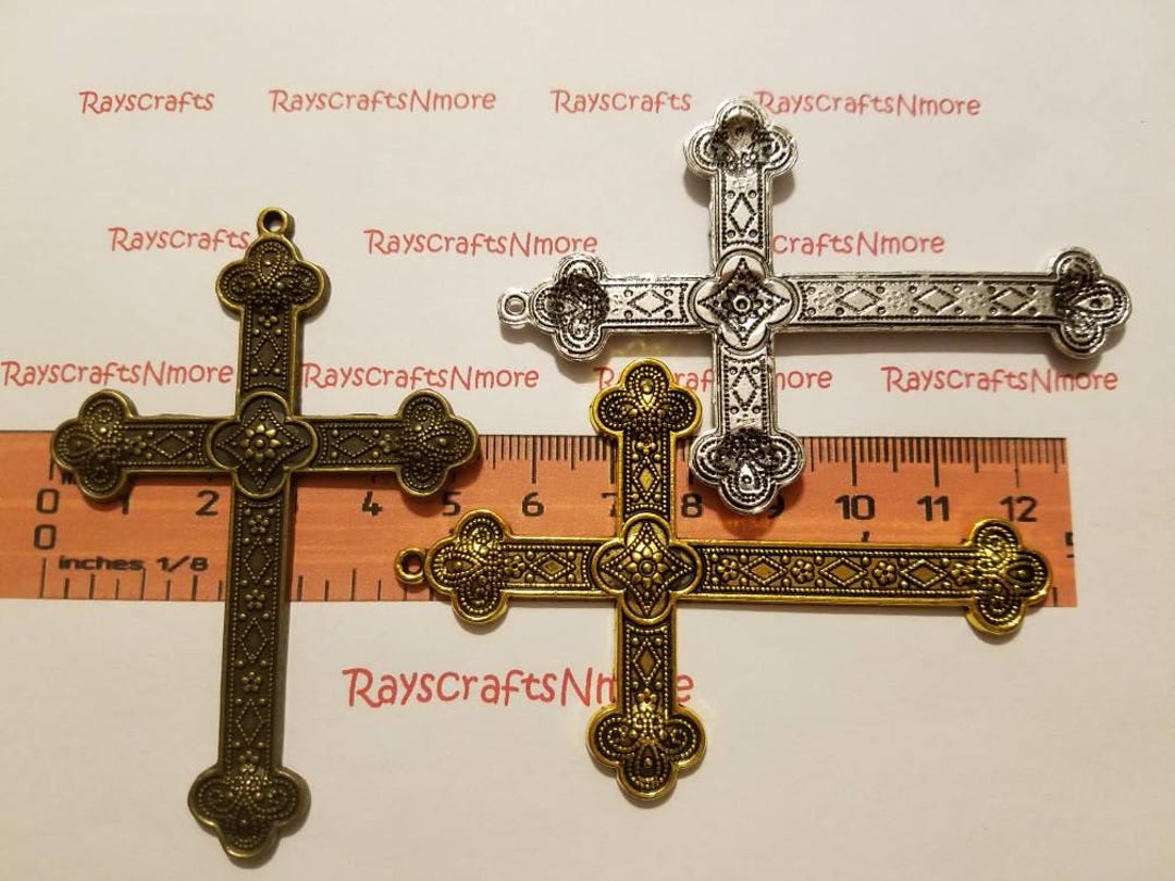 3 Pcs - Large Cross Pendant, Cross Pewter, Cross - 80x50mm Antique Gold ...
