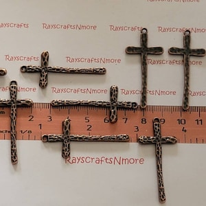 6 Pcs- Long Thin Hammered Cross Pendant, Tall Skinny Cross- 47x21mm ...