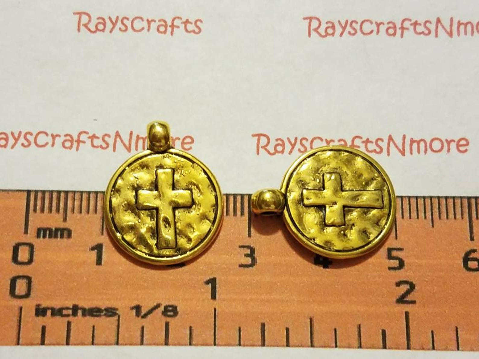 15 pcs Reversible Hammered Cross Coin Charm Pendant Round | Etsy