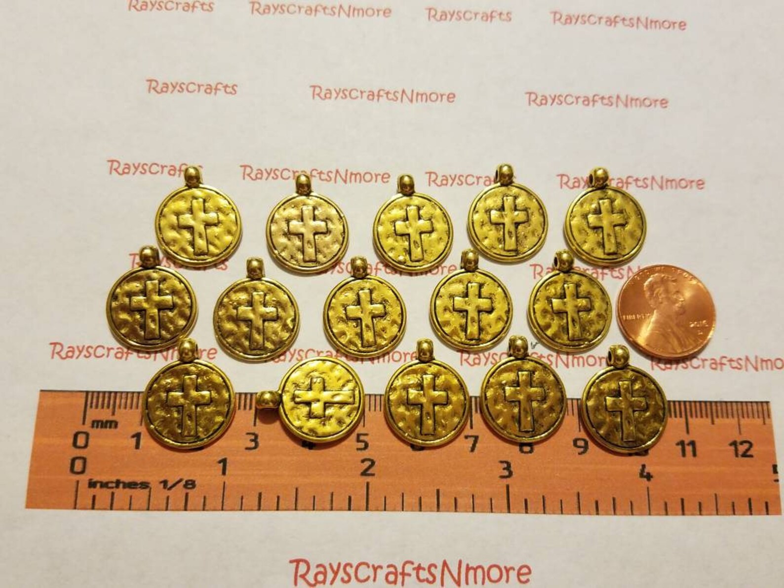 15 pcs Reversible Hammered Cross Coin Charm Pendant Round | Etsy