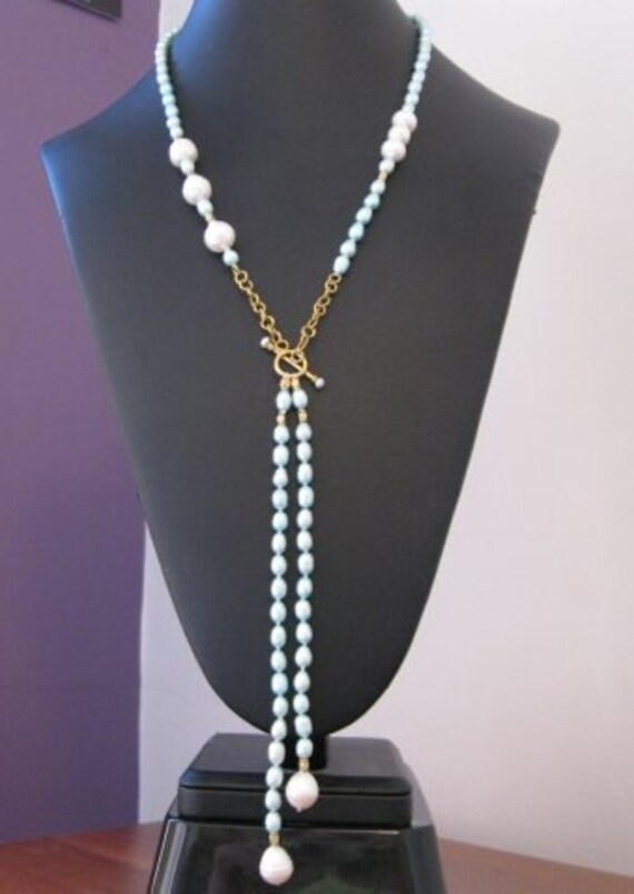 Outlander Cultured Freshwater Pearl Lariat With Gold Vermeil Pearled Toggle and Chain by Julleen Jewels on Etsy SKU VO201 Etsy Canada