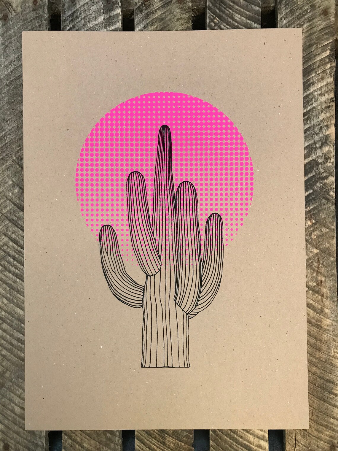 Cactus Screen Print Black and Fluorescent Neon Pink Magenta | Etsy