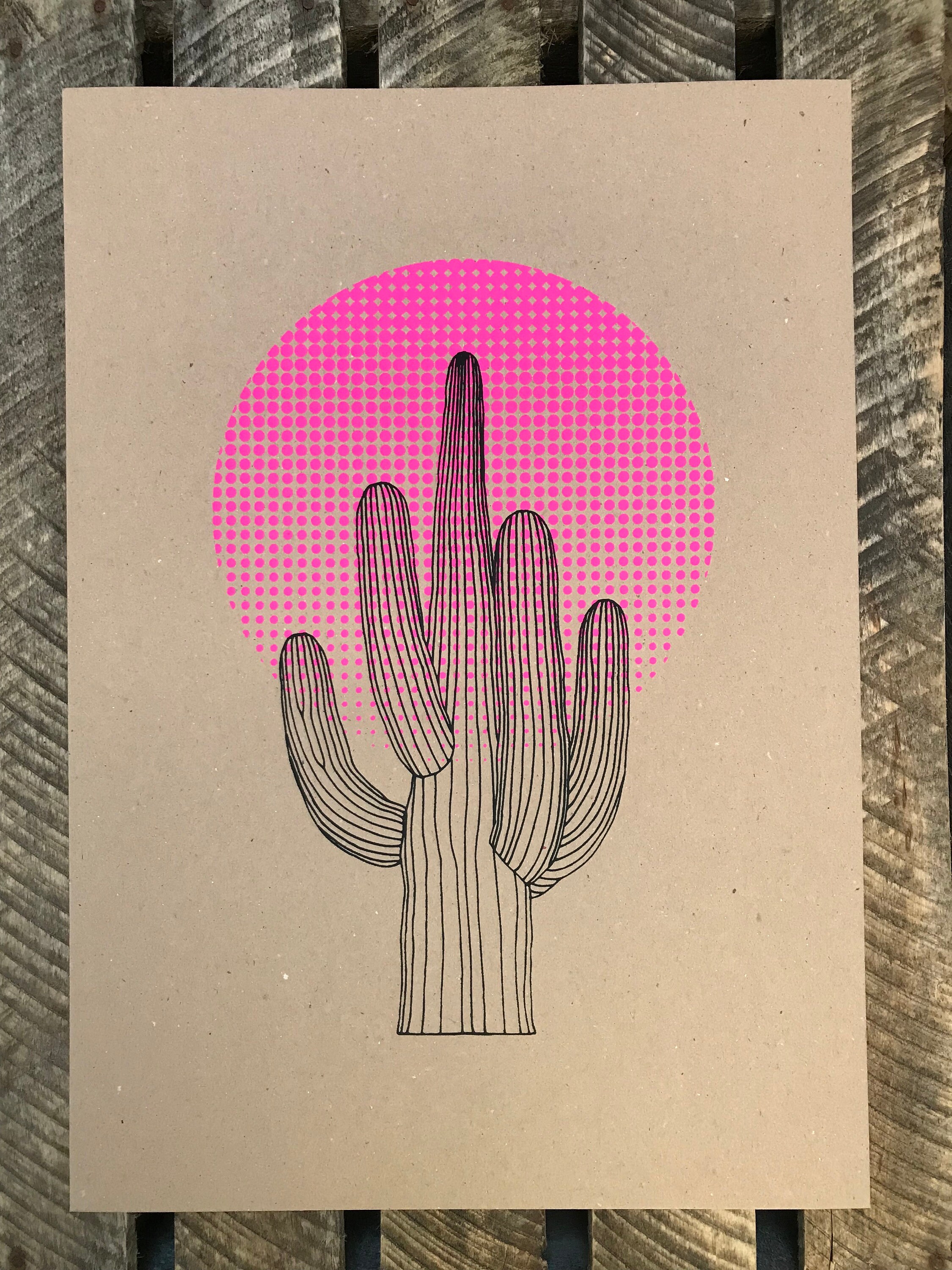 Cactus Screen Print Black and Fluorescent Neon Pink Magenta | Etsy