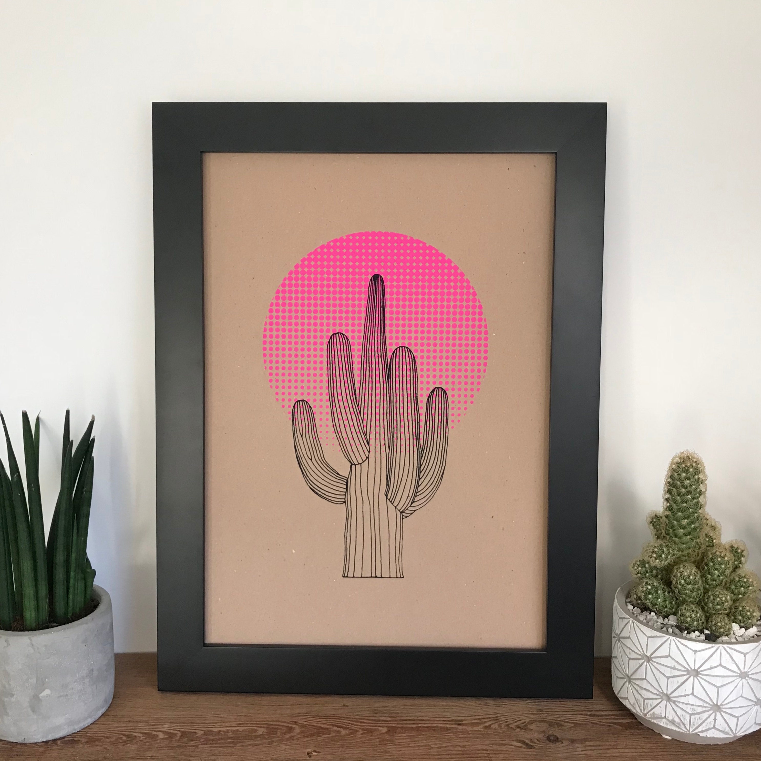 Cactus Screen Print Black and Fluorescent Neon Pink Magenta | Etsy