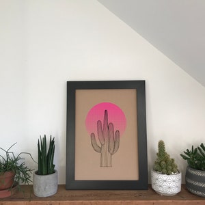 Cactus Screen Print Black and Fluorescent Neon Pink Magenta | Etsy