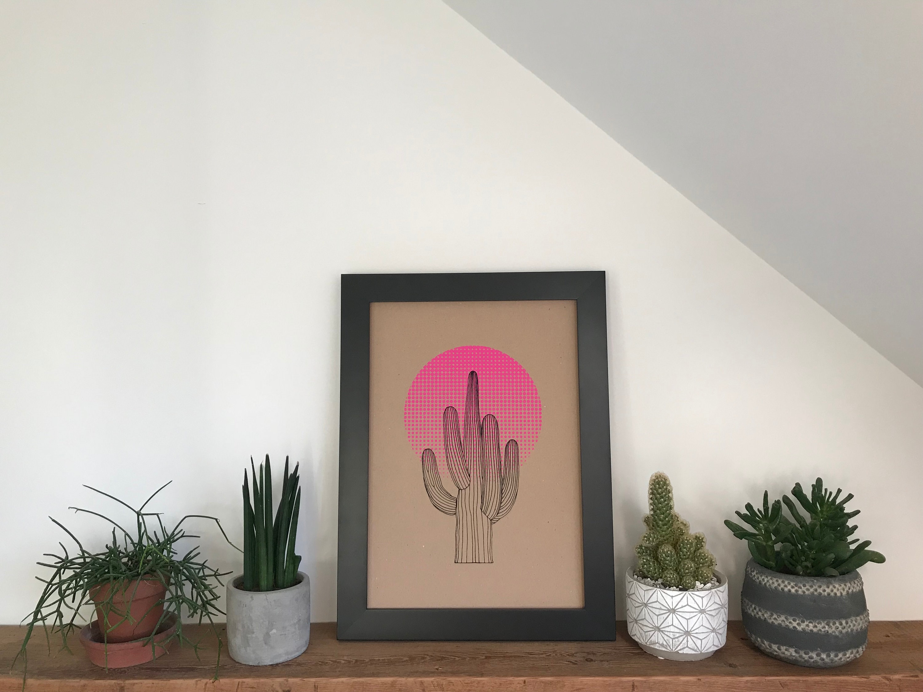 Cactus Screen Print Black and Fluorescent Neon Pink Magenta | Etsy